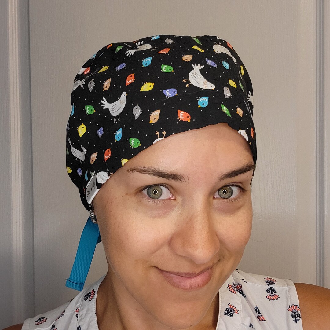 Ribbon Tie-back Women's Scrub Cap/or Hat for Ponytail & Lots of Hair ...