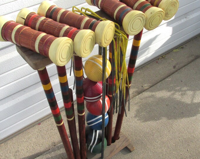 Croquet Set With Cart Vintage 6 Mallets, 6 Wood Balls, 11 Wickets, 2 ...
