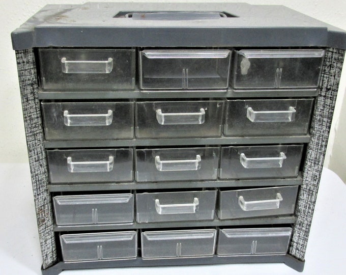 Storage Organizer Vintage 15 Drawers Bin Metal and Plastic Cabinet Case ...