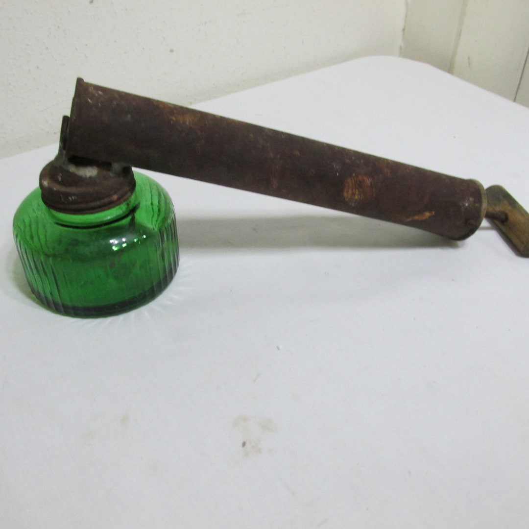 Metal Fly Sprayer Primitive Green Glass Container Rustic Pump ...