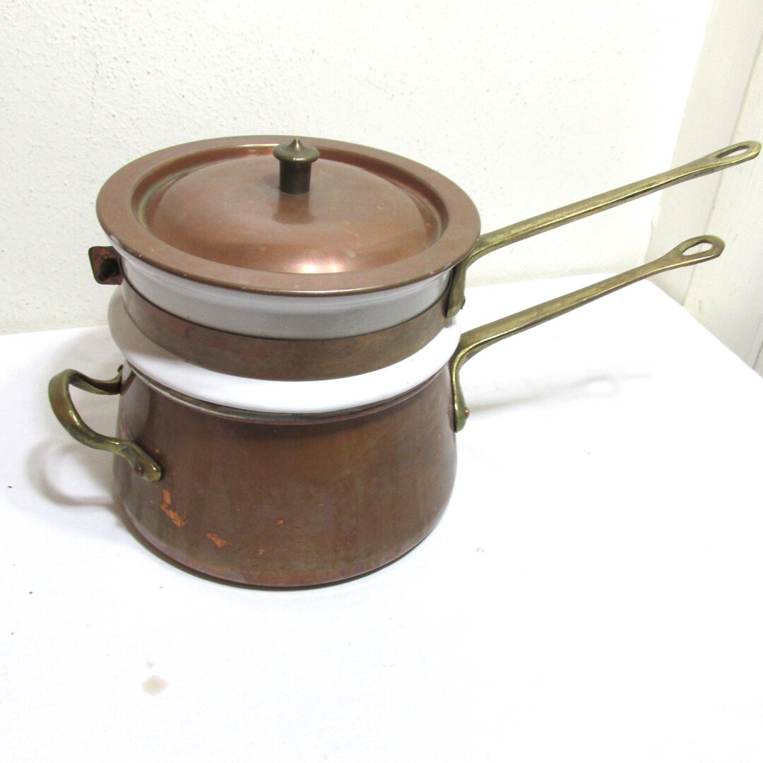 Copper and Porcelain Double Boiler Vintage by Taurus - Etsy