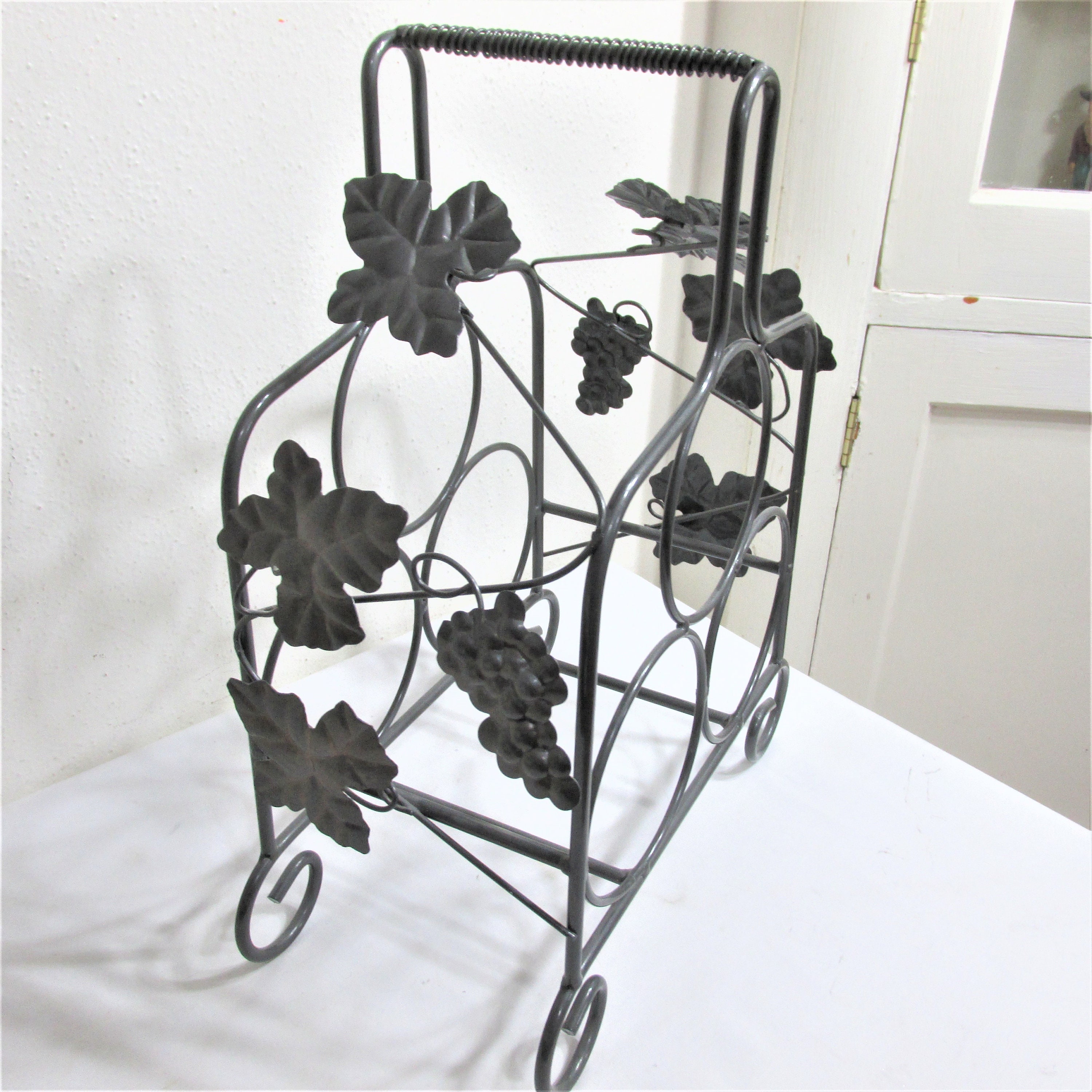 Large Wine Tree Stand Bottle Caddy Grape Vine Motif Metal And Iron Home ...