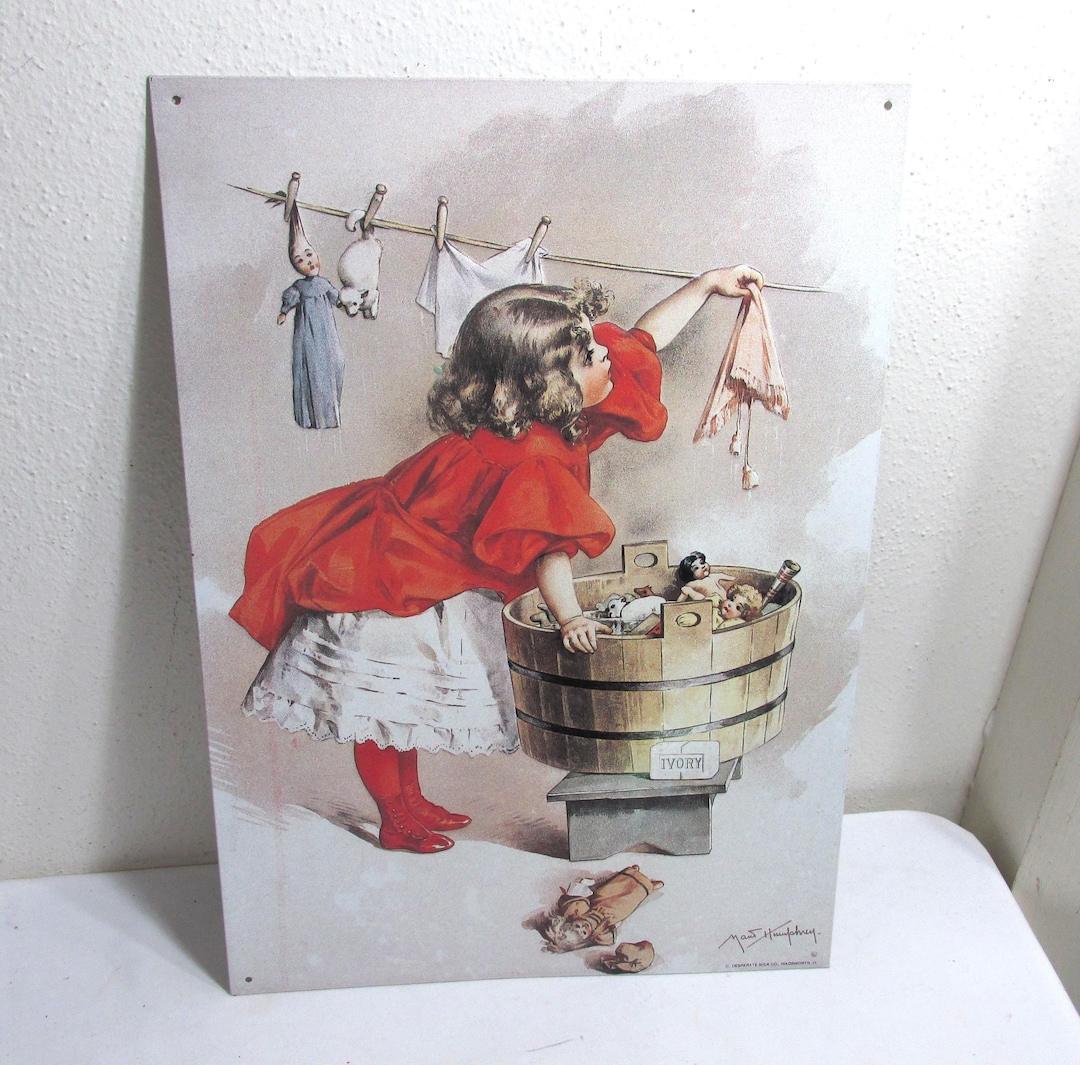 Victorian Picture Laundry Room Decor by Maud Humphrey Busy Day Metal - Etsy