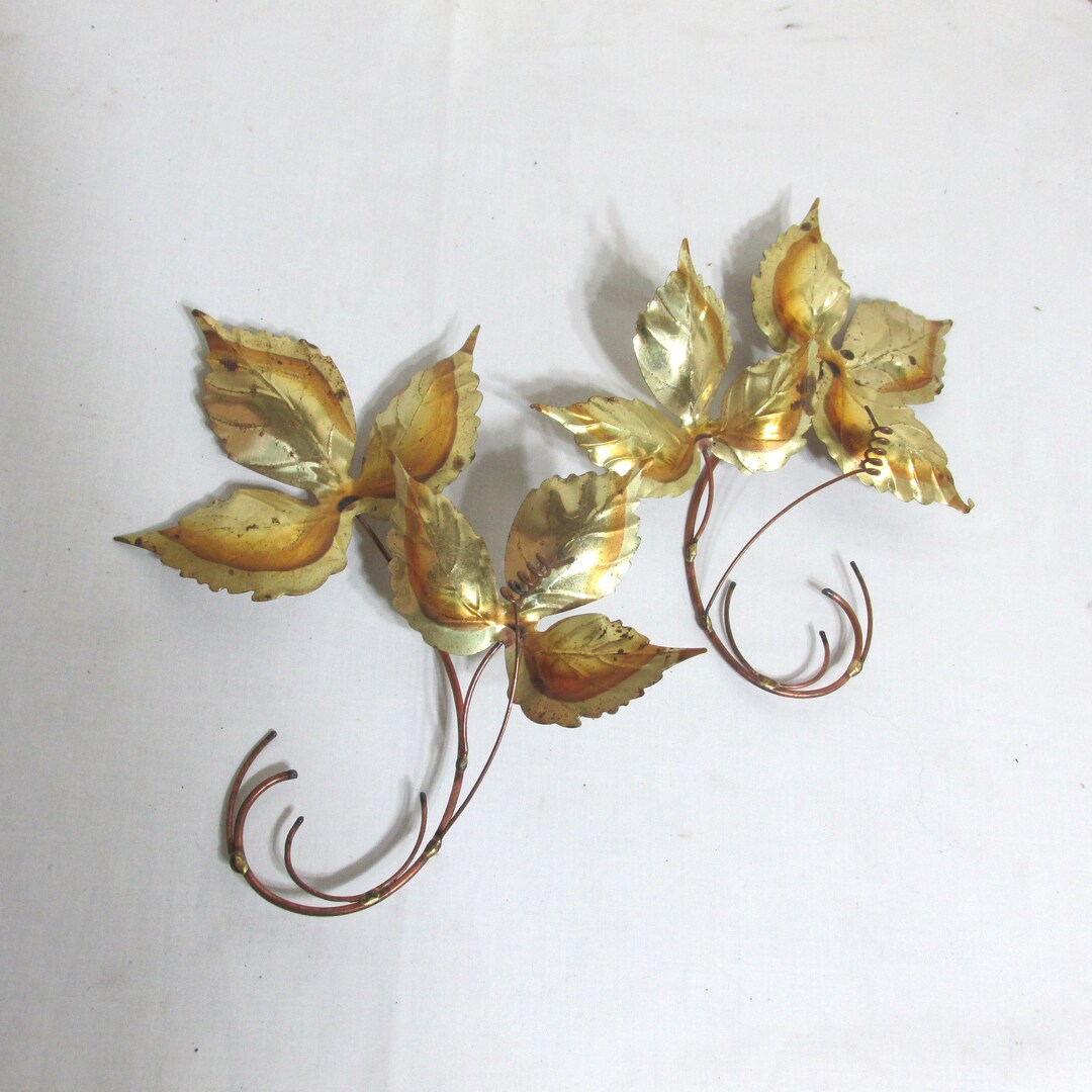 Metal Leaf Branch Brass Color Wall Sculpture Set of 2 - Etsy