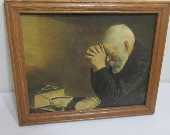 Picture Grace Old Man Praying Over Bread 8 X 10 Wood Frame With Glass ...