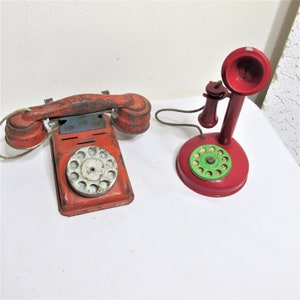 Tin Toy Telephone Vintage Choice Red Candlestick or Desk Phone - Etsy