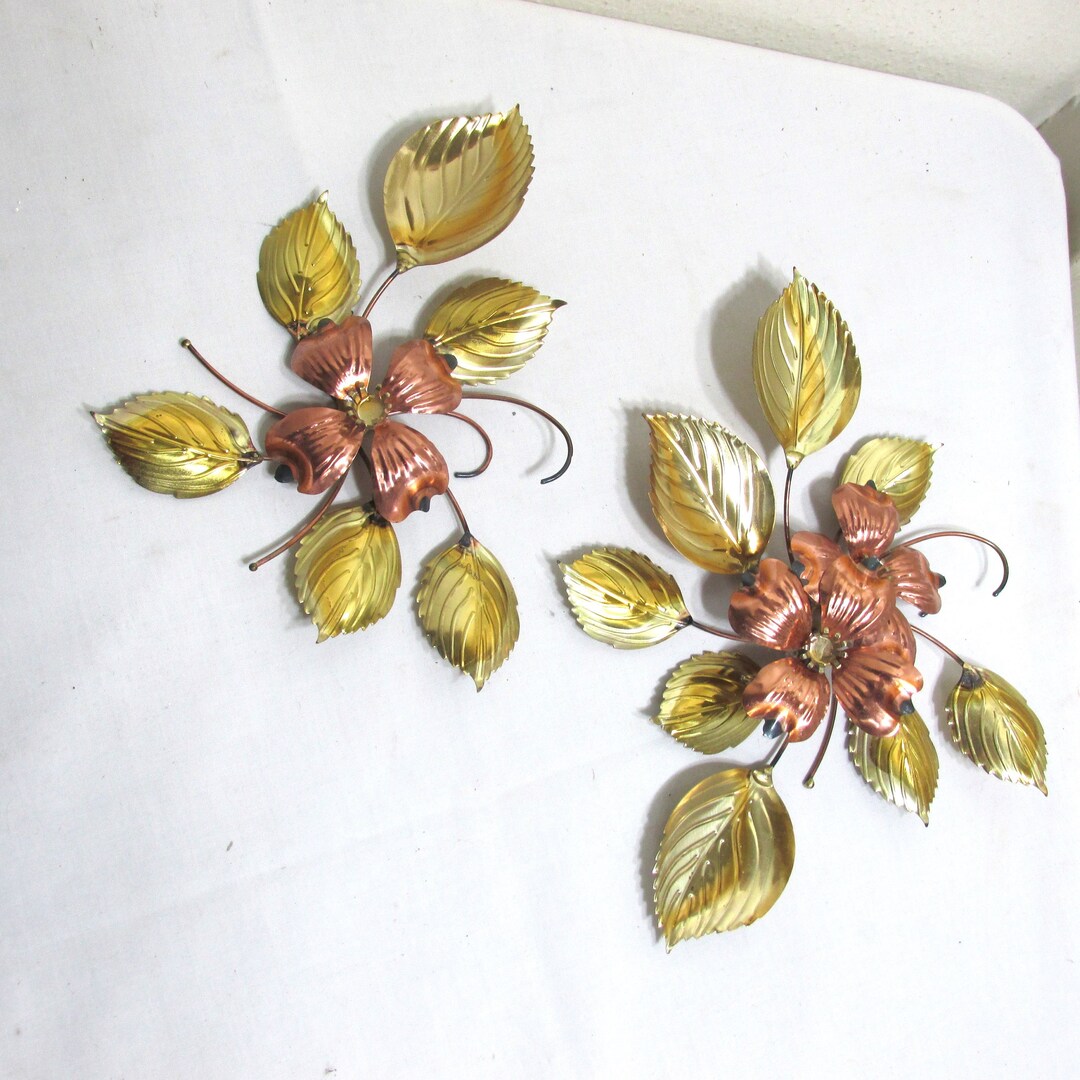 Copper Flower Wall Sculpture Decor A Set of 2 Dainty Branches - Etsy