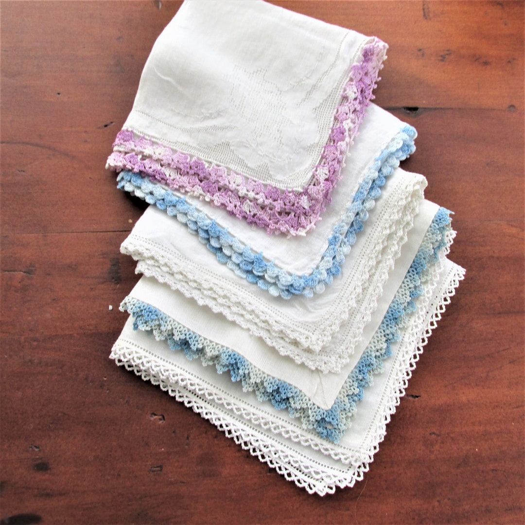Ladies Handkerchief Variegated Crocheted Edge Vintage Choice - Etsy