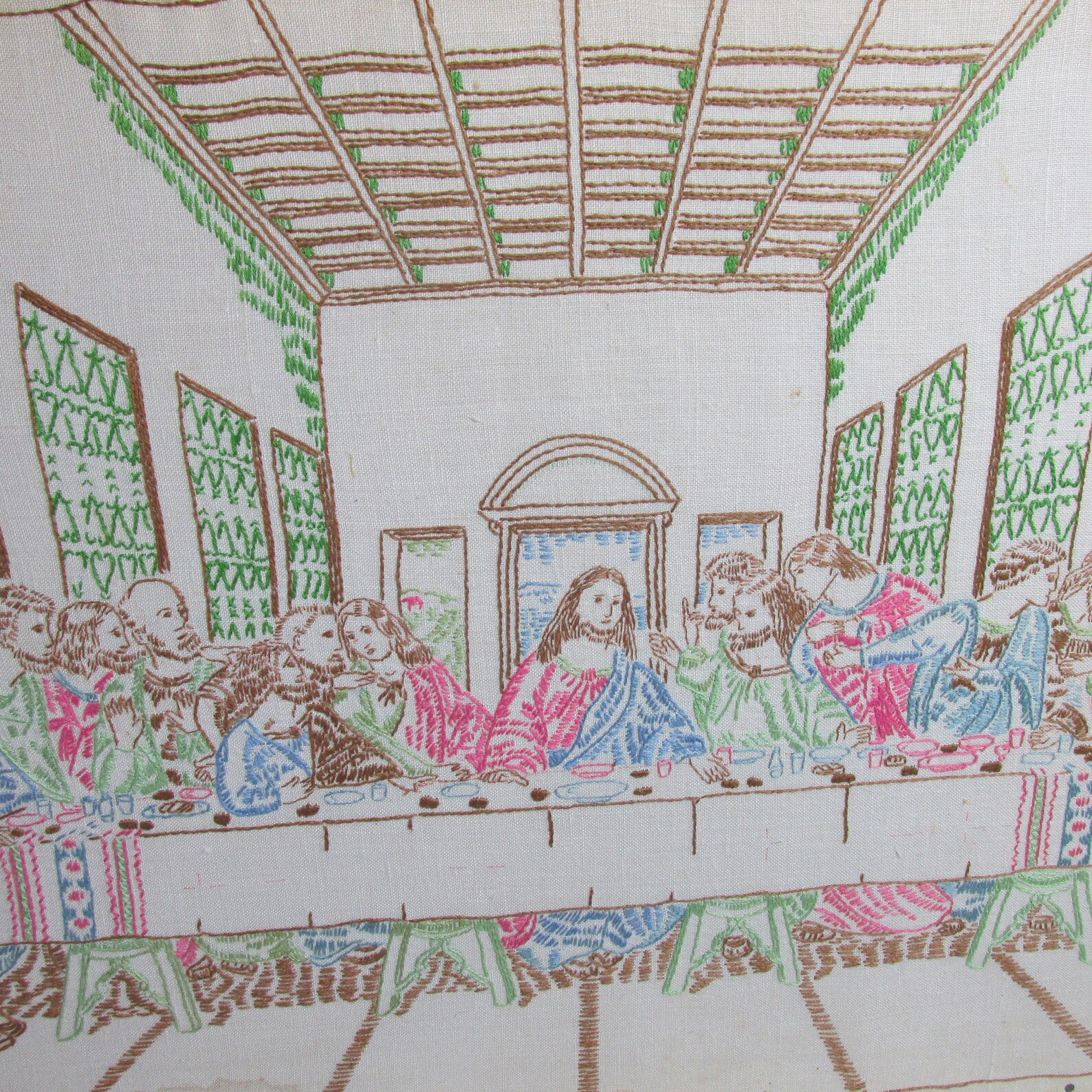 Picture Last Supper Vintage Linen Embroidered Sampler Unframed - Etsy