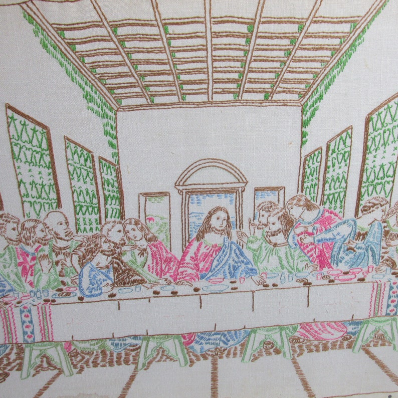 Unframed Sampler Last Supper Vintage Linen Embroidered Picture - Etsy