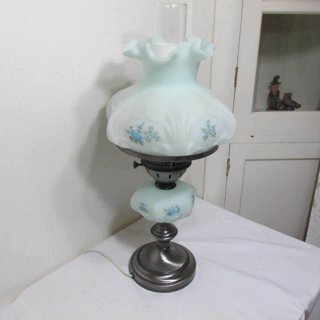 Fenton Lamp Soft Pale Blue Vintage Signed Hand Painted Globe - Etsy