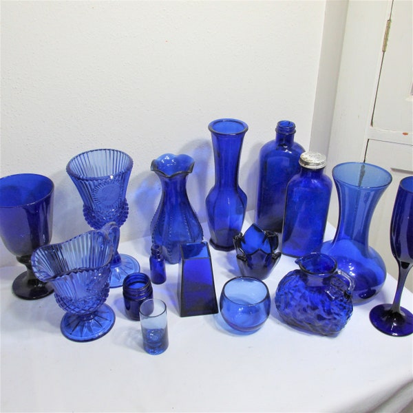 Blue Cobalt Glass Bottles Vase - Etsy