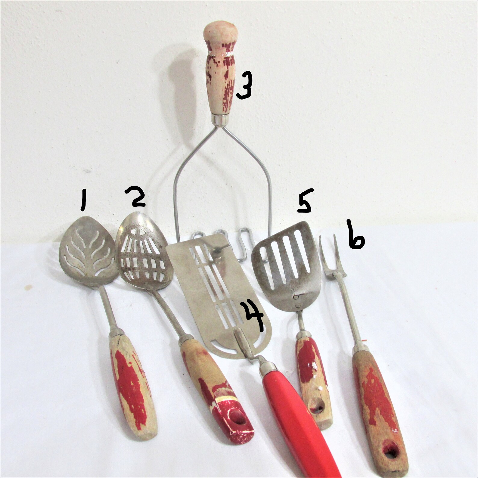 Kitchen Utensils Red Wood Handle Choice of Vintage Tools - Etsy