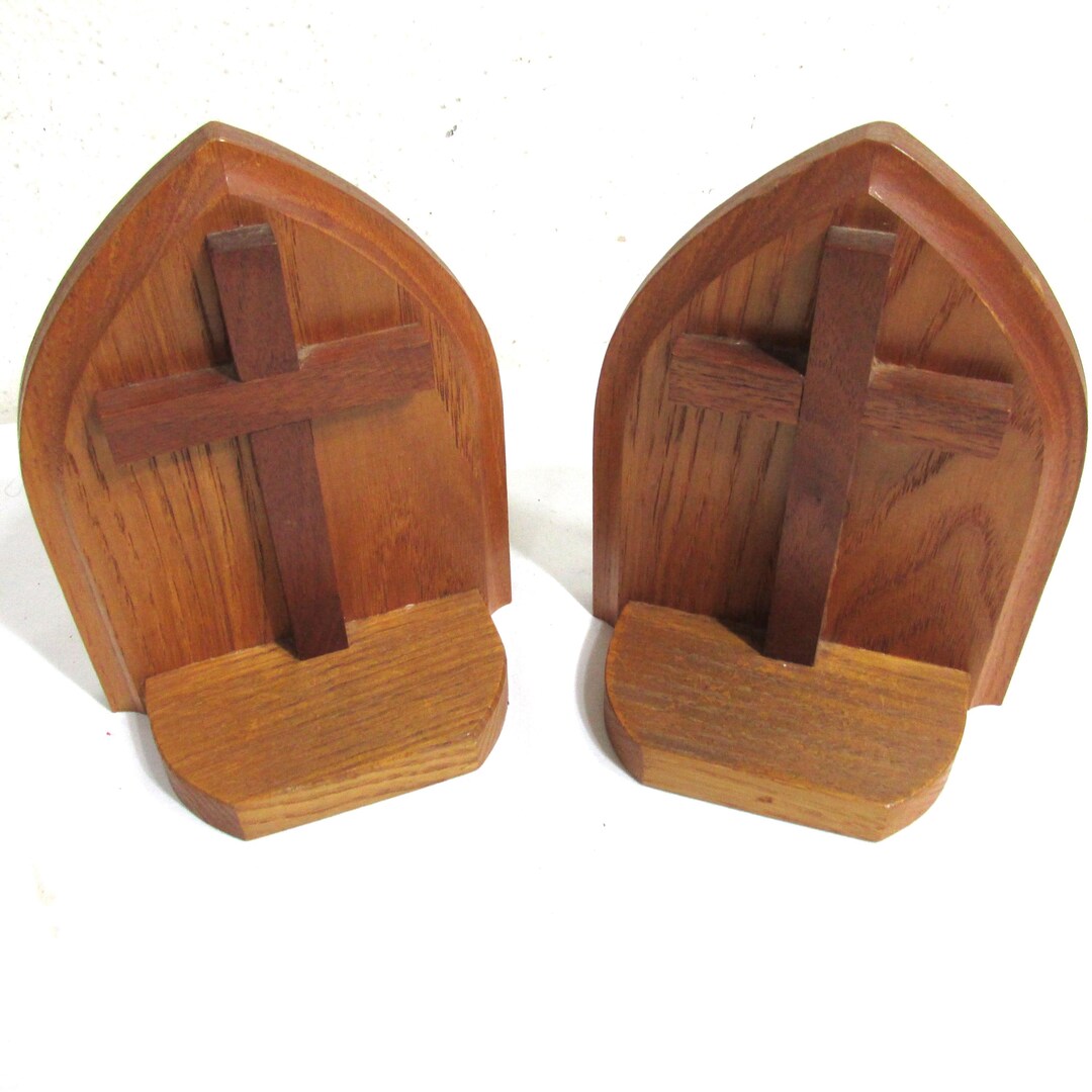 Bookends Wood Cross on Vintage Cathedral Window Shape - Etsy