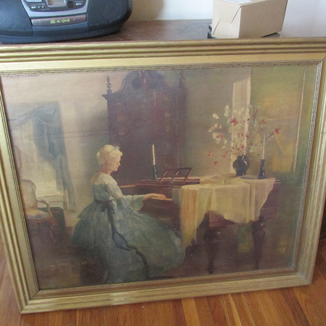 Picture Blue Danube Vintage Lady at Piano Marguerite Stuber Pearson 35 X 29 - Etsy
