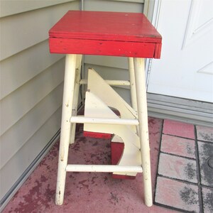 Wood Stool Pull Out Folding Steps Vintage Red and White - Etsy