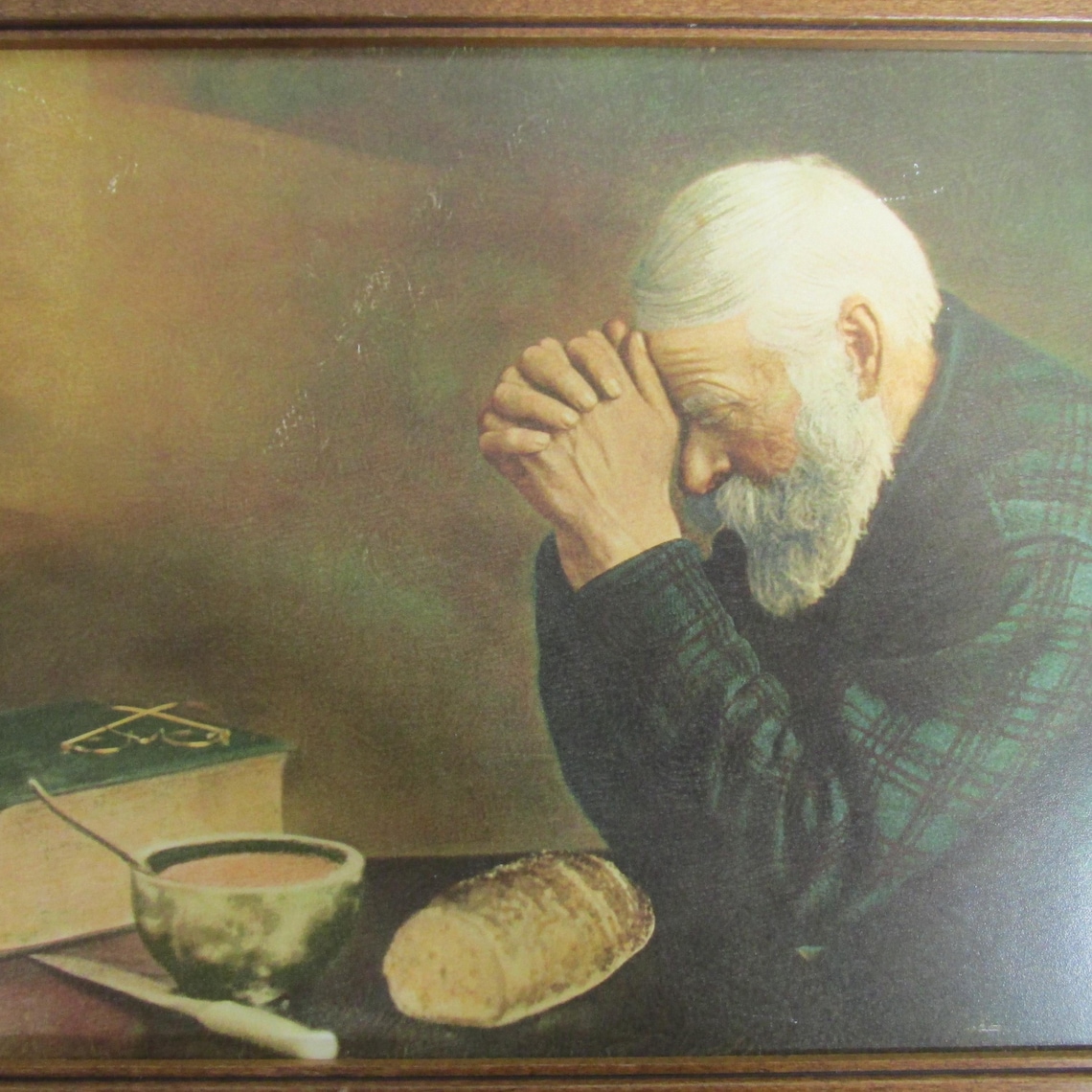 Picture Grace Old Man Praying Over Bread 8 X 10 Wood Frame With Glass ...