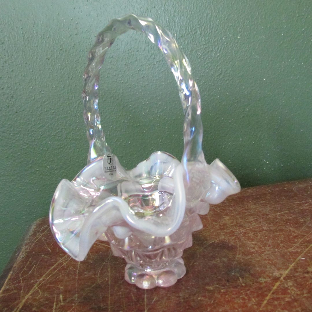 Fenton Lamb's Tongue Basket Vintage Pink Opalescent Unique Twisted ...