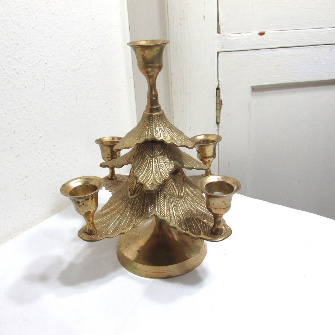 Candelabra Brass Evergreen Tree Shaped Vintage Christmas - Etsy