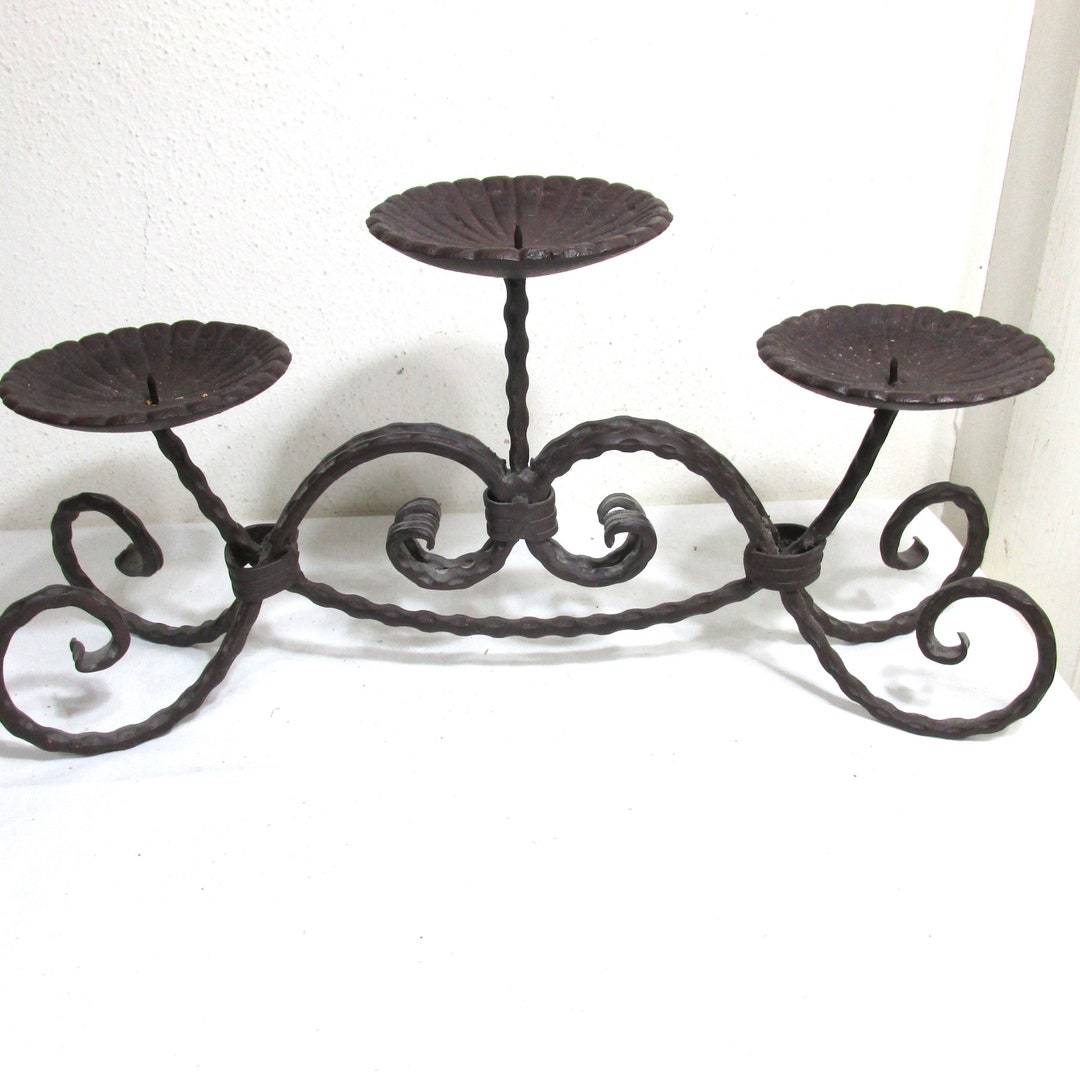 Candelabra 3 Pillar Candles Wrought Iron Fireplace Insert or Wedding ...