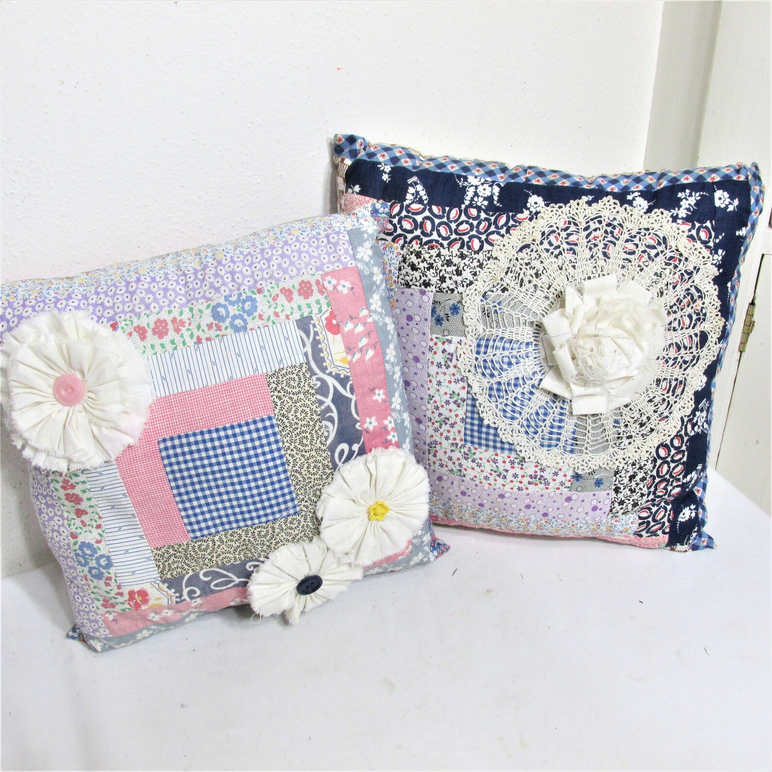 Log Cabin Decorated Pillows Using Vintage Quilt Square Choose - Etsy