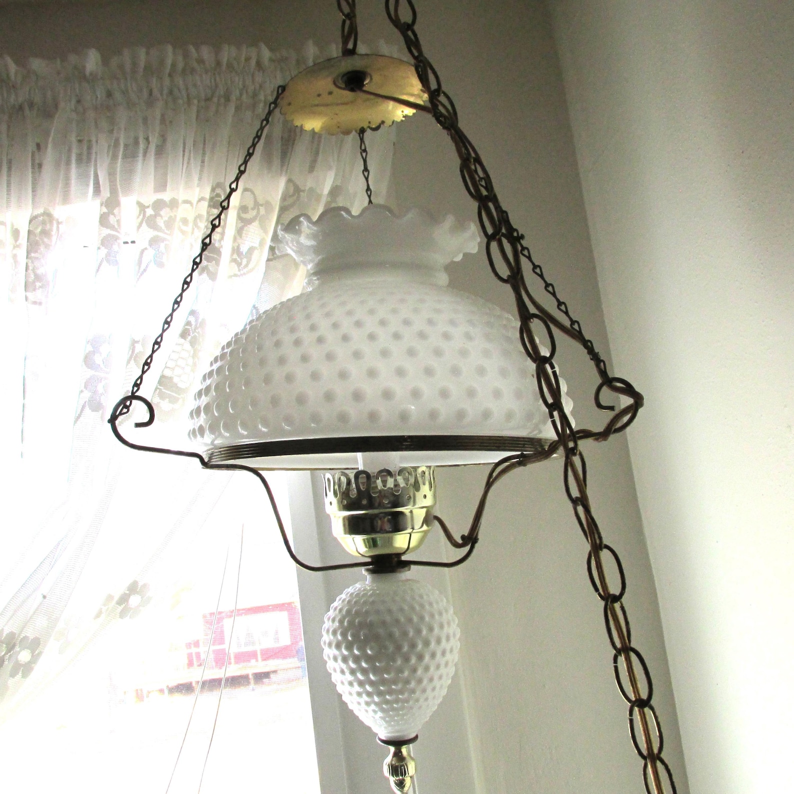 Hanging Milk Glass Lamp Vintage Swag Light Chain and Cord - Etsy