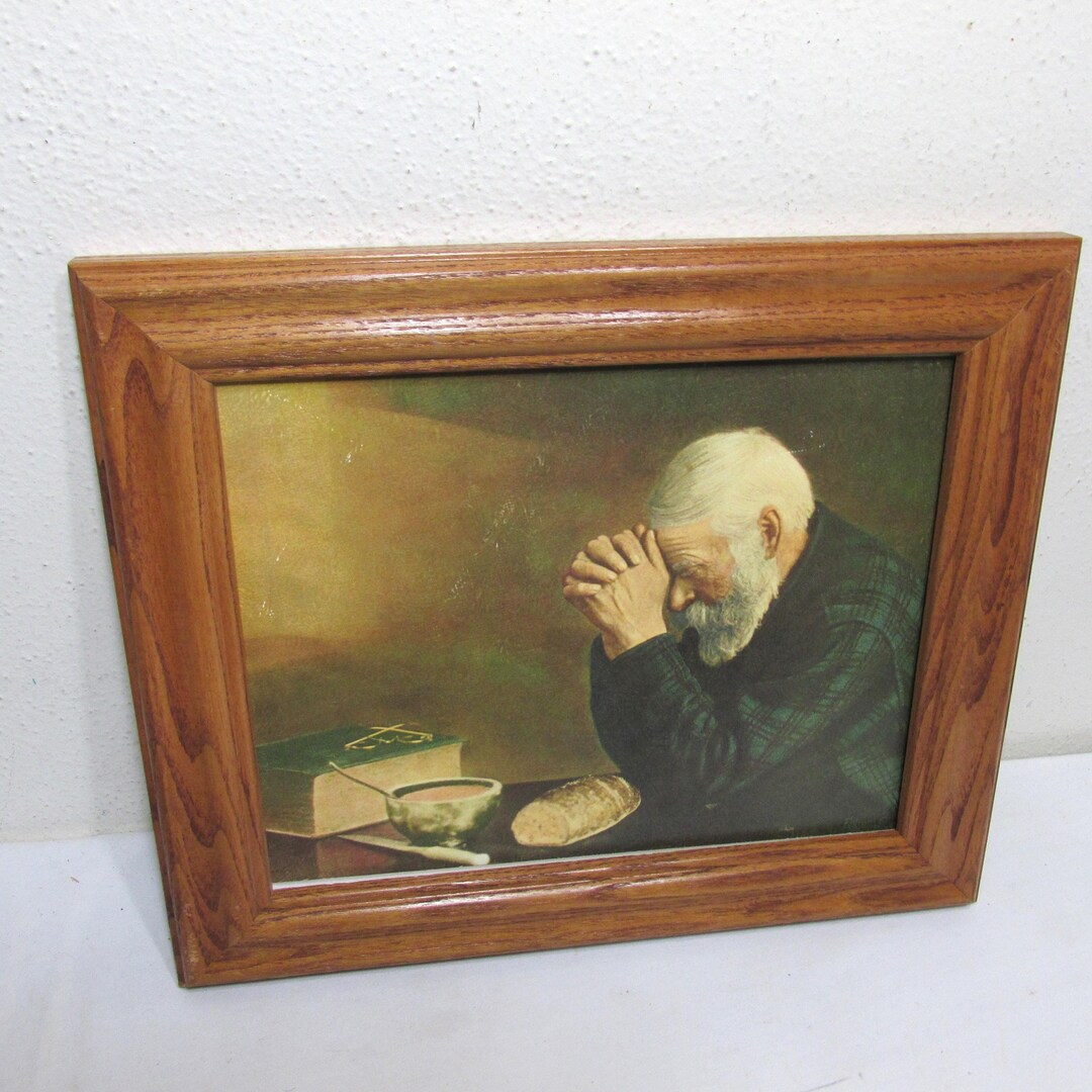 Picture Grace Old Man Praying Over Bread 8 X 10 Wood Frame With Glass ...