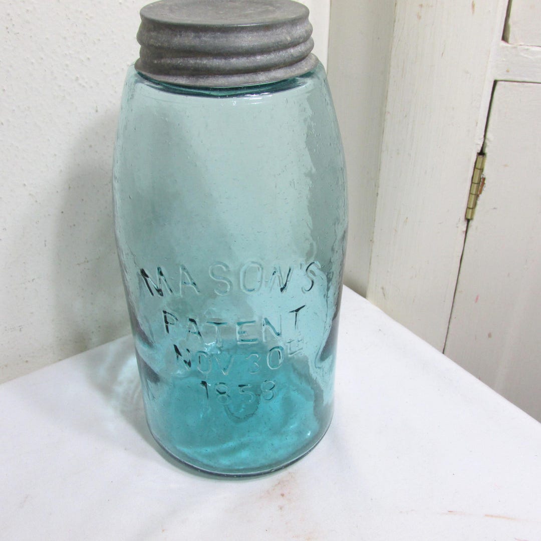 Mason Jar With Zinc Lid Vintage Slope Shoulder Blue Container - Etsy