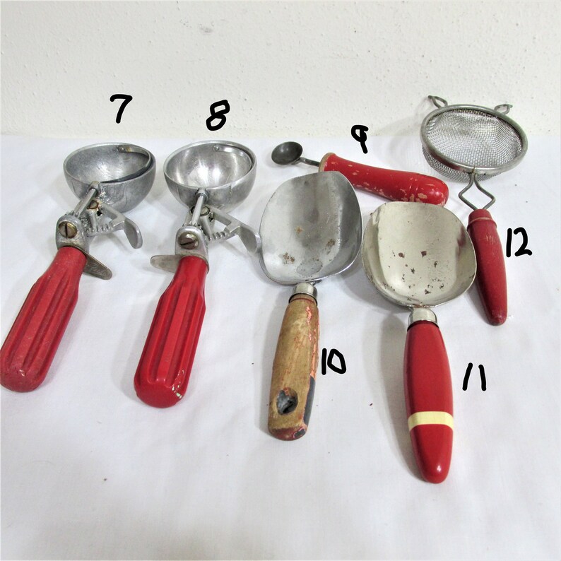 Kitchen Utensils Red Wood Handle Choice of Vintage Tools - Etsy