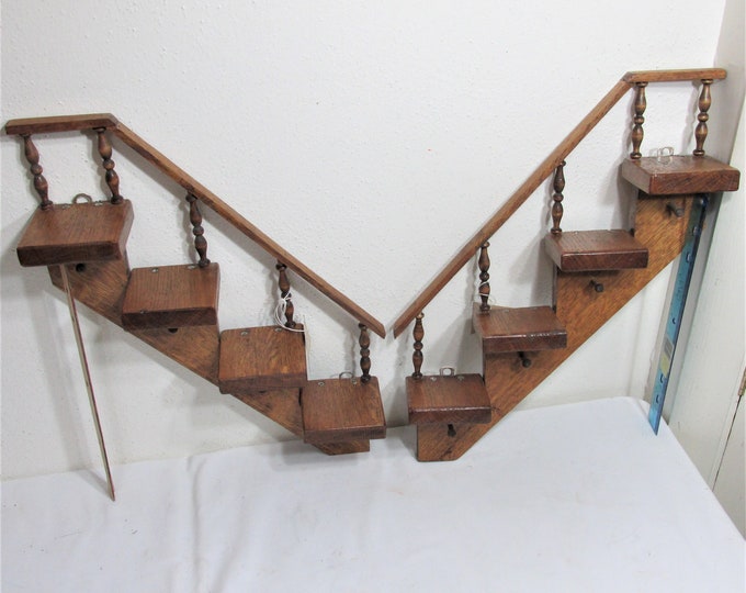 Stair Step Shelf Display Wall Hanging Vintage Set of 2 With Railing and ...