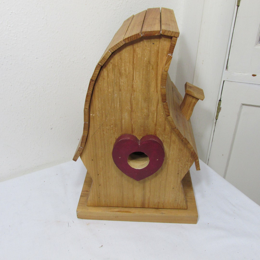 Birdhouse Crooked Slat Roof Wood Heart Hole Home. - Etsy