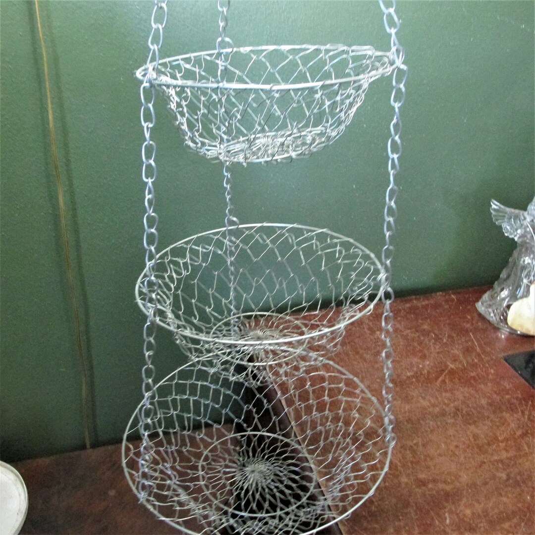 Wire Mesh Baskets 3 Tiered Vintage Silver Hanging Storage - Etsy