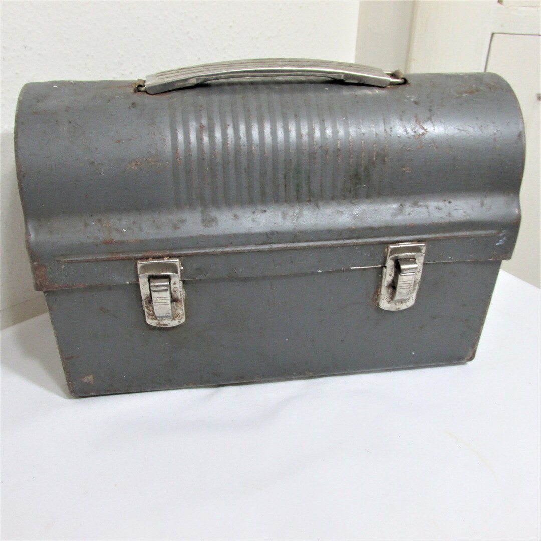 Lunchbox Domed Gray Metal Mid Century Vintage Lunch Pail - Etsy