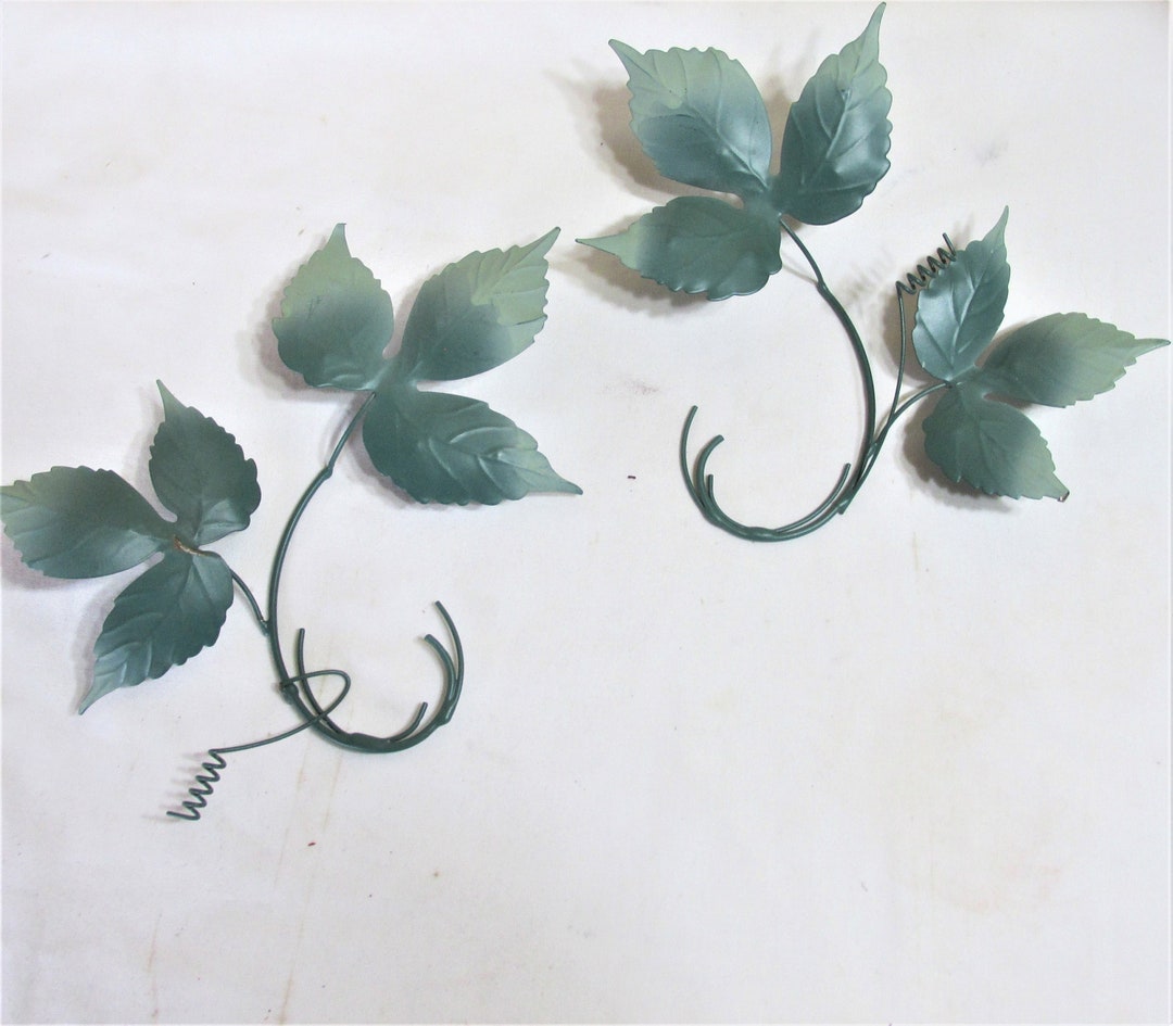 Metal Leaf Branch Vintage Shades of Green Color Wall Sculpture Set of 2 ...