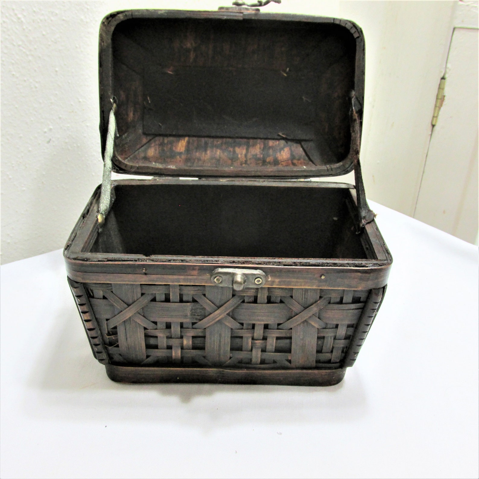 Wicker and Wood Chest Hinged Box With Latch - Etsy