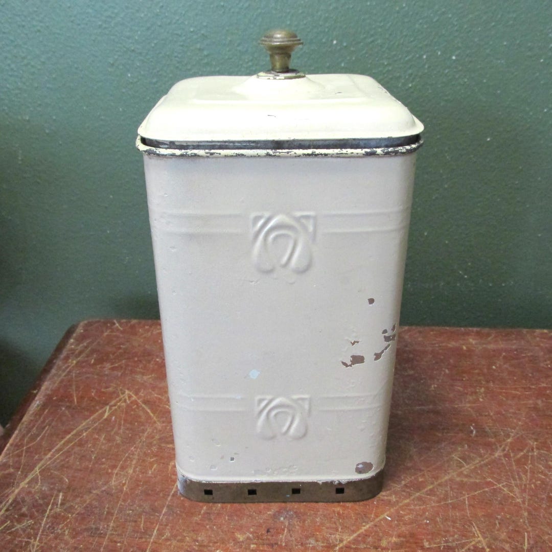 Square Tin Can With Flip Top Lid Vintage Beige Canister - Etsy