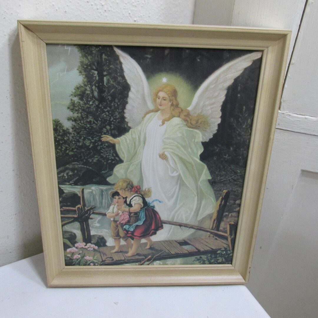 Guardian Angel Picture Boy and Girl on a Bridge Vintage Wood Frame - Etsy