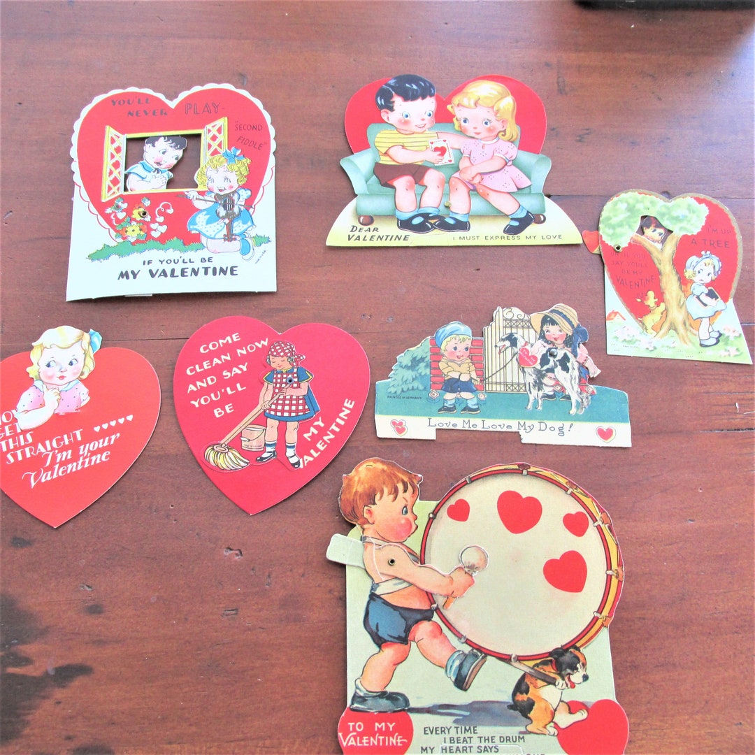 Valentines Cards Moving Parts Vintage 1930-1940s Set of 7 - Etsy