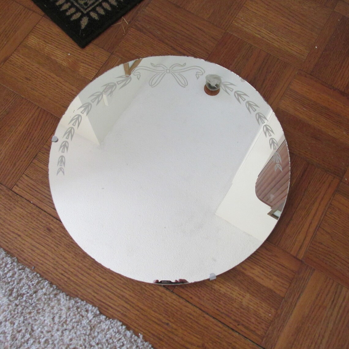 Frameless Round Mirror Vintage 15.5 Inches Inner Top Bow and - Etsy