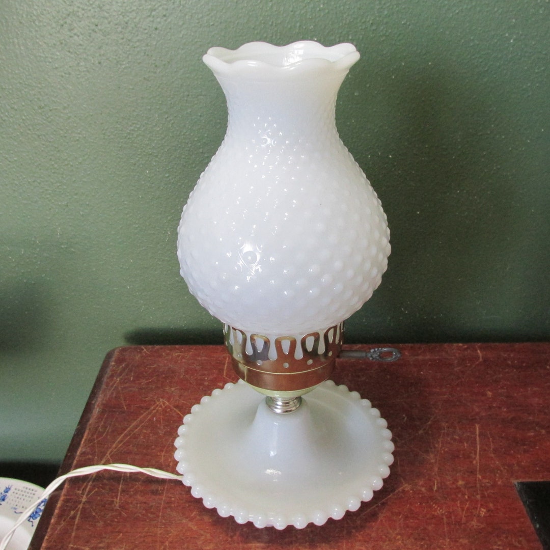Milk Glass Lamp Vintage Hobnail Shade Boudoir Light - Etsy