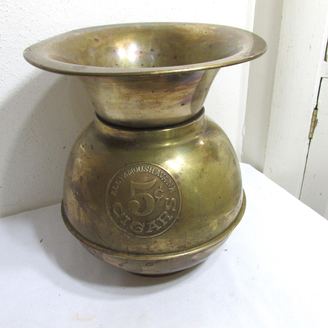 Brass Spittoon Cuspidor Vintage Large Famous 5 Cent Cigars Bar Decor ...
