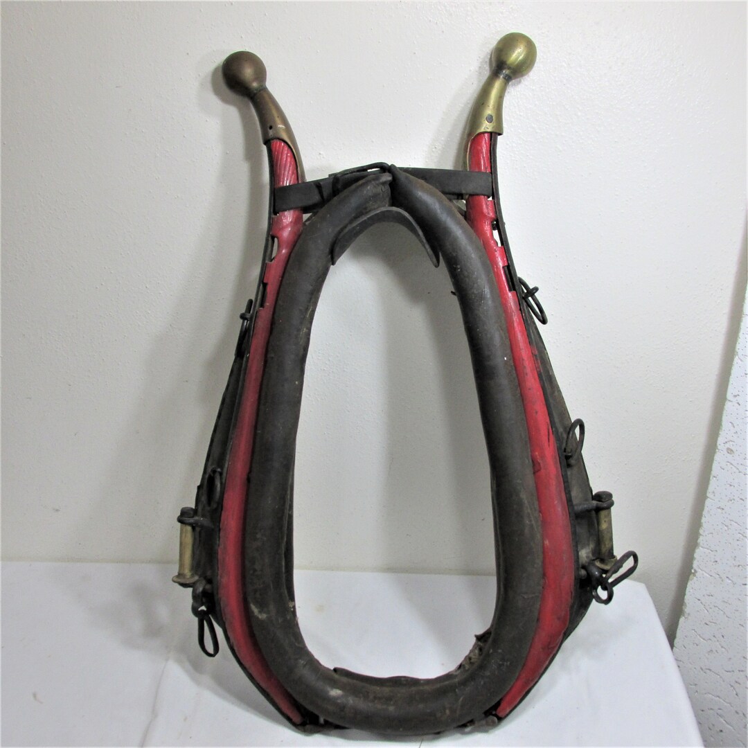Leather Horse Collar Wood Hames Painted Red Topped With Brass - Etsy
