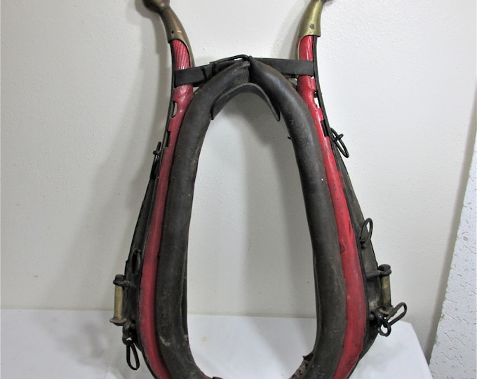Leather Horse Collar Wood Hames Painted Red Topped With Brass Balls - Etsy