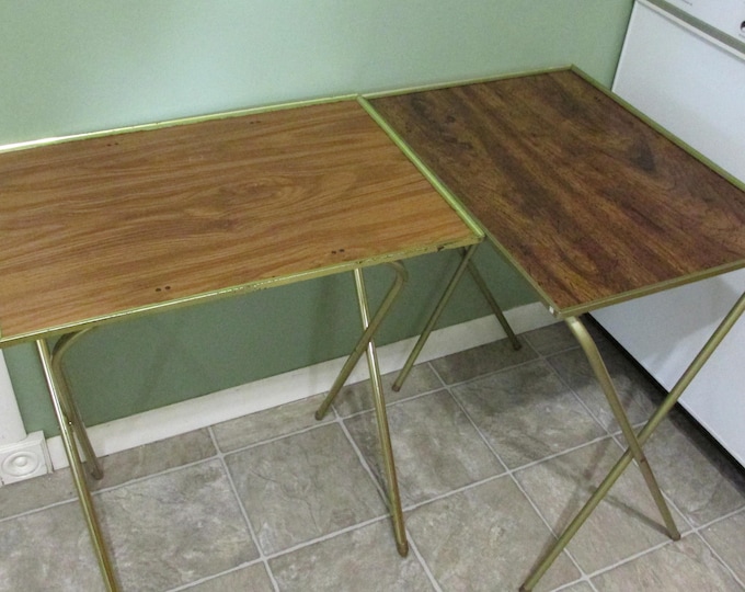 TV Trays Folding Tables Vintage Hardboard Mismatched Woodgrain Look ...