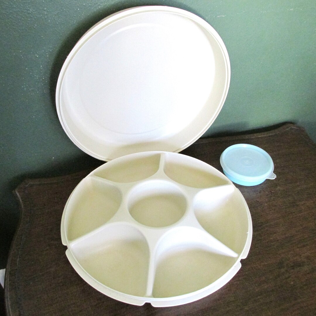 Tupperware Serving Center Relish Tray Almond Storage Container Food or ...