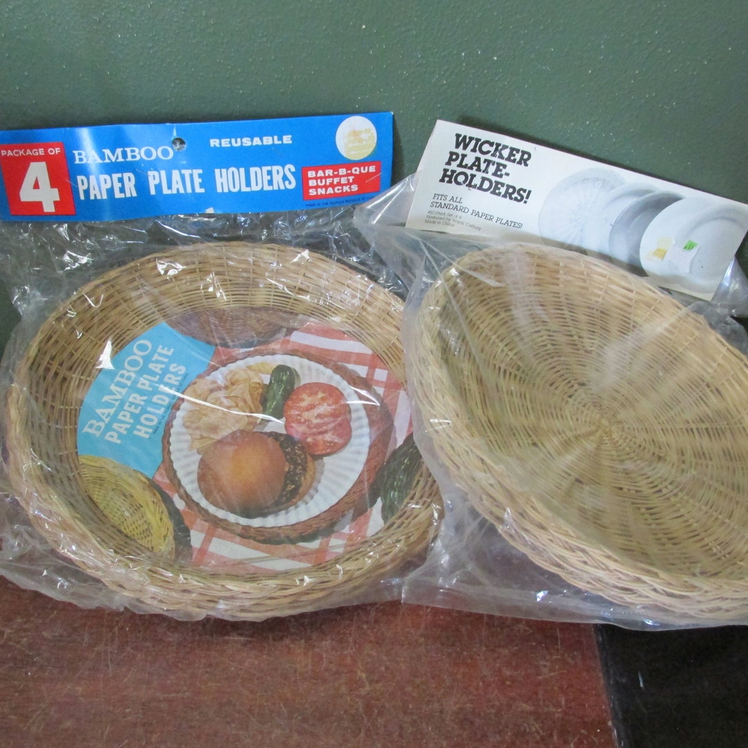 Wicker Paper Plate Holder ONE 1 Vintage Package Set of 4 New Old Stock ...