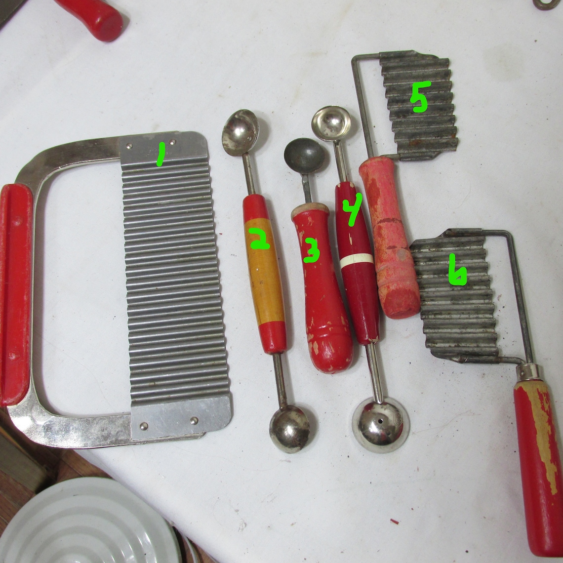 Kitchen Utensils Red Wood Handle Choice of Vintage Tools - Etsy