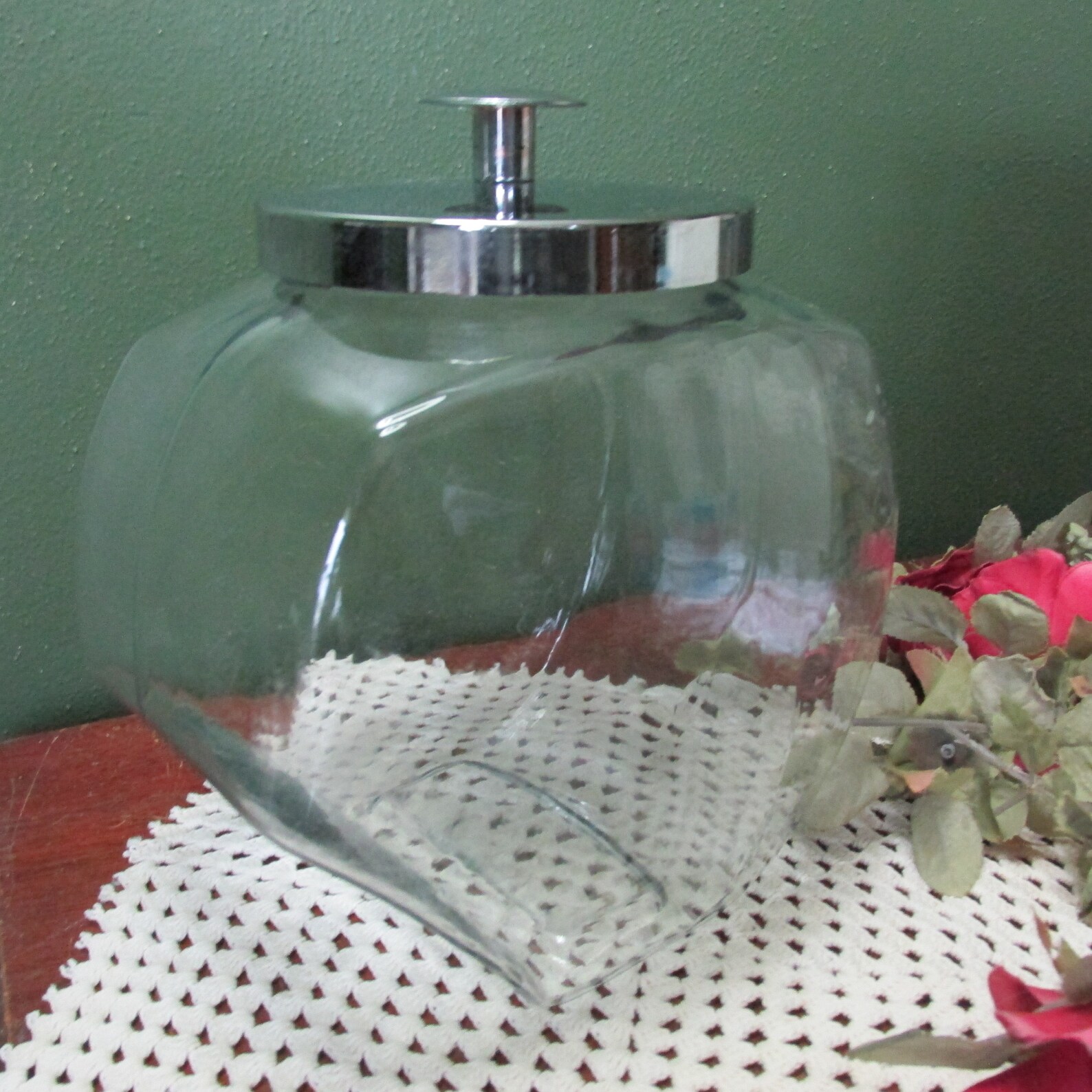 Glass Slant Jar And Chrome Lid Counter Display Candy Cookie Etsy