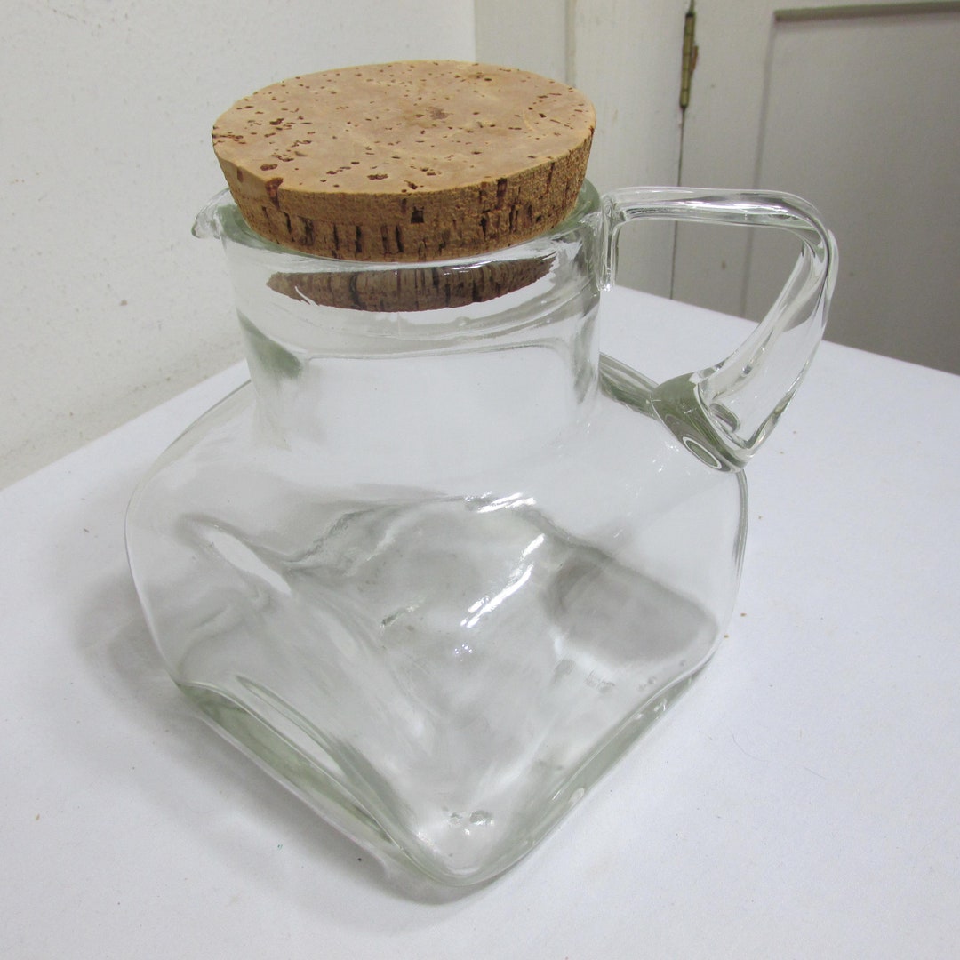 Square Pitcher Jar With Cork Vintage Clear Glass Decorative Container ...