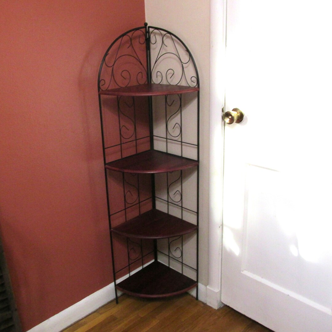 Folding Corner Shelf Vintage Wire and Wood 4 Tier Display Storage - Etsy